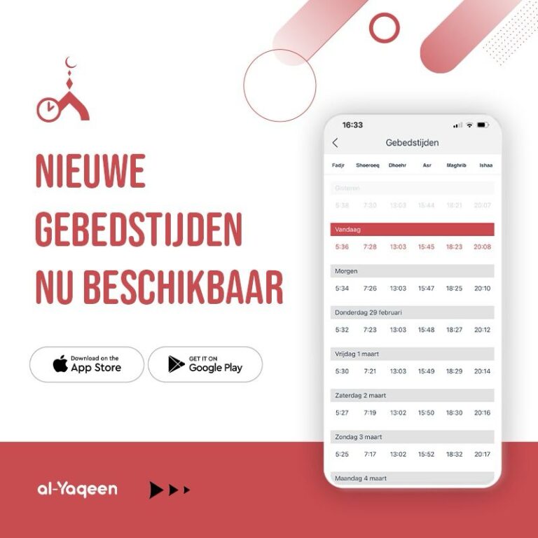 Gebedstijden beschikbaar – Al-Yaqeen